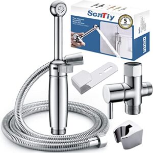 bidet sprayer for toilet, handheld sprayer bidet attachment kit with backflow preventer and adjustable water pressure control, sontiy all brass cloth diaper sprayer set, chrome, 5 years warranty