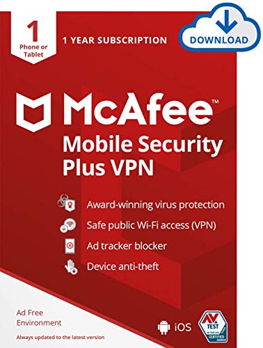 [Old Version] McAfee Mobile Security Plus VPN 2021, 1 Phone or Tablet, Antivirus Software, Internet Security, 1 year - Download Code