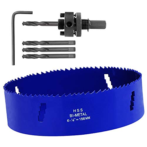 LANIAKEA 6-1/8-Inch Bi-Metal Hole Saw 156MM M42 Annular Hole Cutter HSS Variable Tooth Pitch Holesaw Set with Arbor Blue for Home DIYer