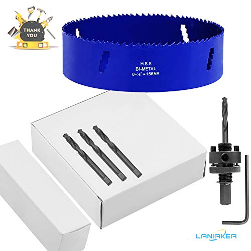 LANIAKEA 6-1/8-Inch Bi-Metal Hole Saw 156MM M42 Annular Hole Cutter HSS Variable Tooth Pitch Holesaw Set with Arbor Blue for Home DIYer