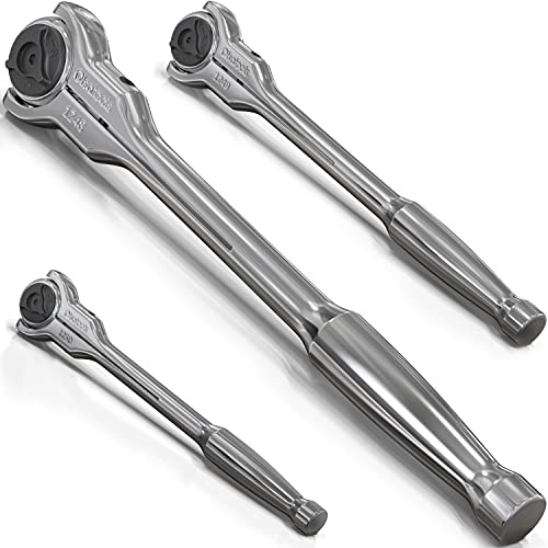 Olsa Tools 90T Swivel Head Ratchet Wrench Set, 3-Piece, Chrome Vanadium Steel, 270 Degree Rotation, Ideal for Tight Spaces