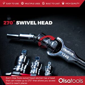 Olsa Tools 90T Swivel Head Ratchet Wrench Set, 3-Piece, Chrome Vanadium Steel, 270 Degree Rotation, Ideal for Tight Spaces