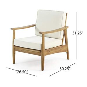 Christopher Knight Home Felix Outdoor Acacia Wood Club Chair (Set of 2), Teak Finish, Beige