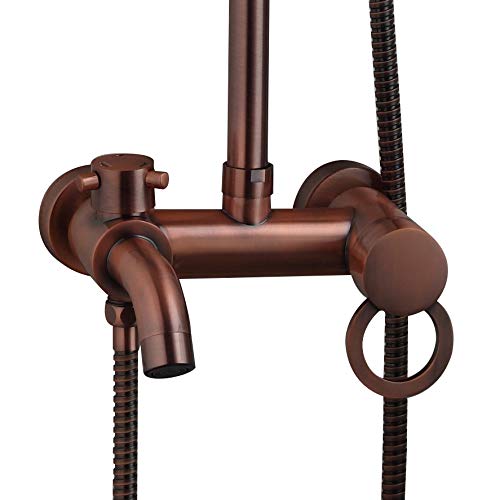 Exposed Shower System with 8 inch Rainfall Shower Head 3 Function Bathroom Shower Faucet Set Wall Mounted Copper Shower Fixture with Handheld Shower Head and Antique Brass Shower Mixer Valve