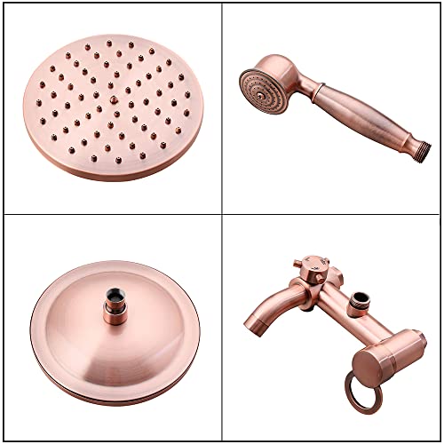 Exposed Shower System with 8 inch Rainfall Shower Head 3 Function Bathroom Shower Faucet Set Wall Mounted Copper Shower Fixture with Handheld Shower Head and Antique Brass Shower Mixer Valve