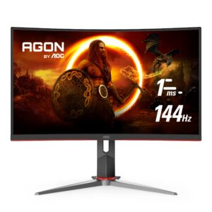 aoc cq27g2 27" super curved frameless gaming monitor qhd 2k, 1500r va, 1ms, 144hz, freesync, height adjustable, 3-yr zero dead pixel, black/silver