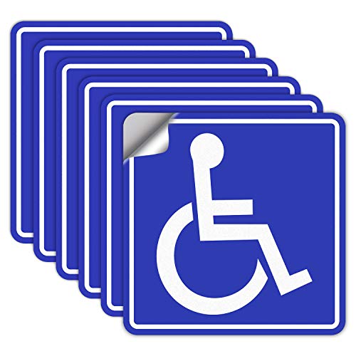 Handicap Stickers Decals, Handicap Stickers, Disabled Wheelchair Sign, 6 Pack, 6x6 inch Self-Adhesive Vinyl Decal Stickers, Reflective, UV Protected, Waterproof