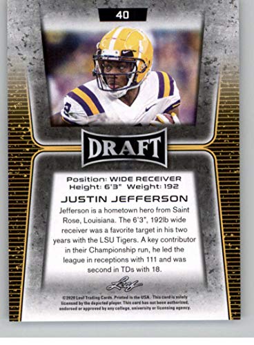 2020 Leaf Draft Football #40 Justin Jefferson Pre-Rookie Trading Card LSU Tigers