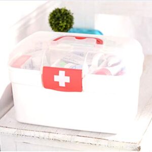 Medicine Box Transparent First Aid Box,Family Emergency Kit Medication Storage Organizer with Handle Portable Medicine Cabinet Storage Pill Case Durable Plastic Household Organizer Box Bins (Red)