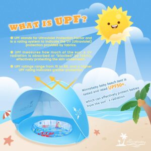 Baby Beach Tent with Pool, UPF50+ Pop Up Shade Tent for Infant, Baby Beach Sun Shade Pool with UV Protection, Blue