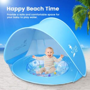 Baby Beach Tent with Pool, UPF50+ Pop Up Shade Tent for Infant, Baby Beach Sun Shade Pool with UV Protection, Blue