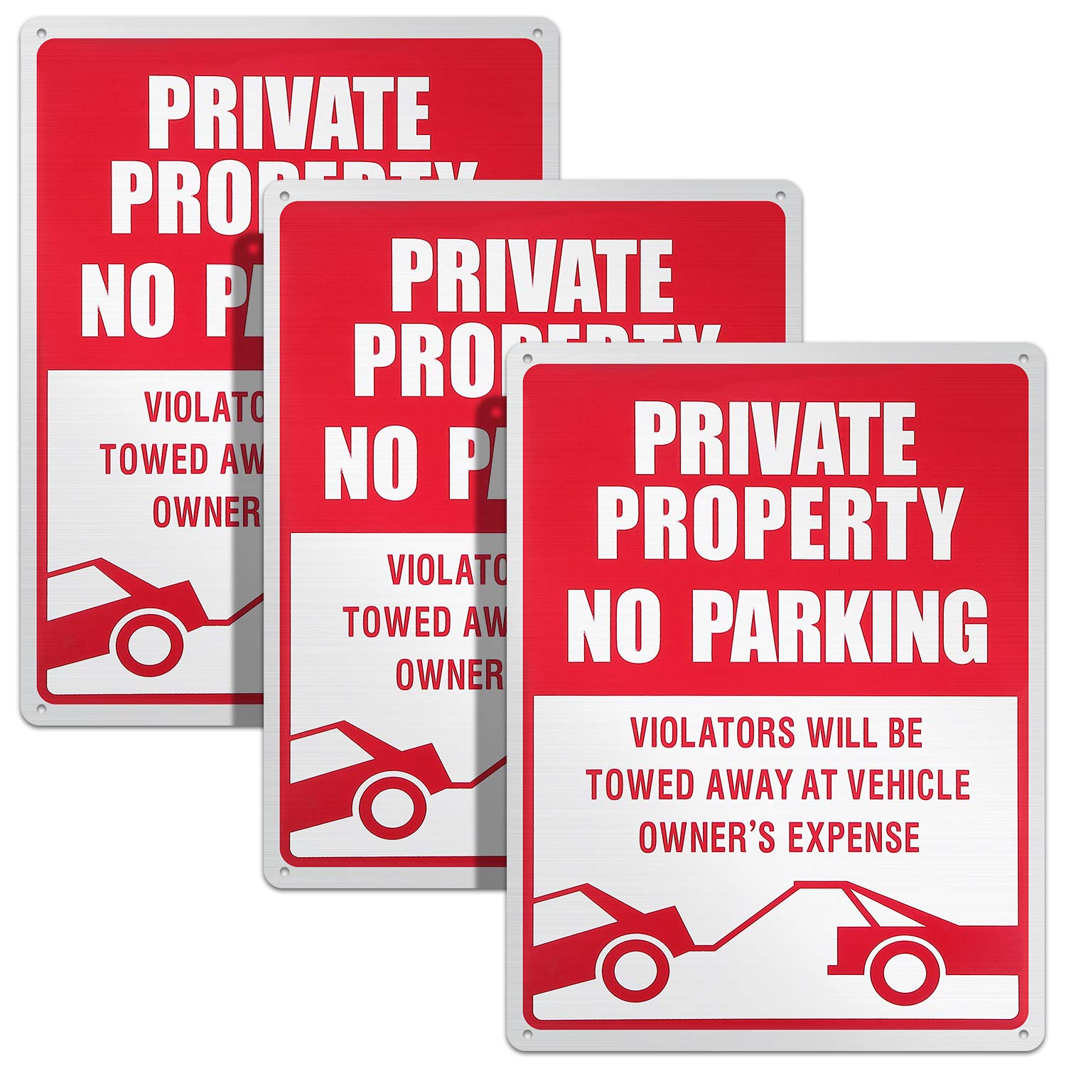 3 Pieces No Parking Sign, 14 x 10 Inches Reflective Private Property Sign Violators Will Be Towed Sign, Rust Free Aluminum, UV Protected, Weather Resistant, Waterproof, Durable Ink, Easy To Mount