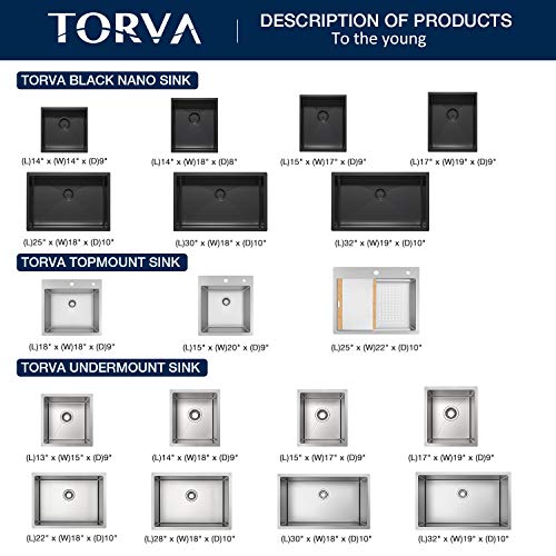 TORVA 25 x 18 Inch Gloss Black Ceramic Coating with NanoTek Undermount Kitchen Sink, PVD Coated Gunmetal Sink,16 Gauge Stainless Steel Wet Bar or Prep Sinks Single Bowl, Dark Gray