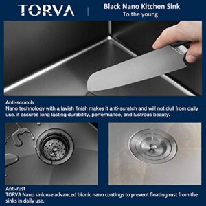 TORVA 25 x 18 Inch Gloss Black Ceramic Coating with NanoTek Undermount Kitchen Sink, PVD Coated Gunmetal Sink,16 Gauge Stainless Steel Wet Bar or Prep Sinks Single Bowl, Dark Gray