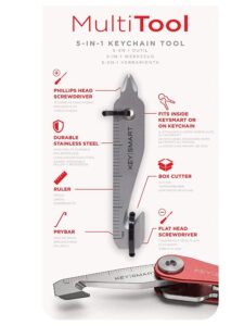 keysmart multitool - 5-in-1 multi-purpose keychain tool with box opener, ruler, pry bar, phillips and flat head screwdriver - edc gear mini multitool, and keychain accessories - great stocking stuffer