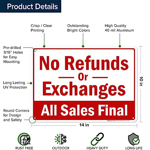 NO Refunds or Exchanges All Sales Final Sign, 10x14 Inches, Rust Free .040 Aluminum, Fade Resistant, Made in USA by My Sign Center