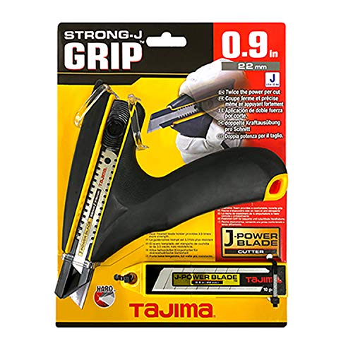 TAJIMA Utility Knife - 1" 7-Point Strong-J Grip Two-Handed Cutter with Auto Lock & 10 J-Power Blades - DC-690