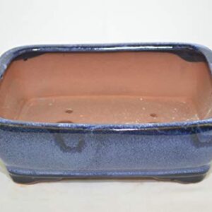 Bonsai Ceramic Pot 8" Blue with 2 Tone Color, Glazed with draining Holes.