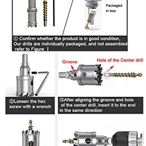 ASNOMY 8PCS Large TCT Hole Saw Kit for Hard Metal, 5/8"-2-3/8" (16-60mm) Carbide Tipped Hole Saw Hole Cutter with Titanium-Plated Pilot Drill bit for Metal, Stainless Steel, Iron, Wood, Plastic