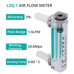 Flow Meter, 1~5LPM Oxygen Carbon Dioxide Measuring Flowmeter Gauge, LZQ-1 Air Flow Rate Gauge, Air Oxygen Flow Meter Suitable for Gas, Air, Nitrogen, Acetylene, Phosgene, Natural Gas