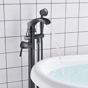 senlesen matte black bathroom single handle freestanding bathtub faucet floor mounted waterfall tub filler with hand shower set