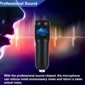 Upgraded USB Condenser Microphone for Computer, Great for Gaming, Podcast, LiveStreaming, YouTube Recording, Karaoke on PC, Plug & Play, with Adjustable Metal Arm Stand, Ideal for Gift, Black