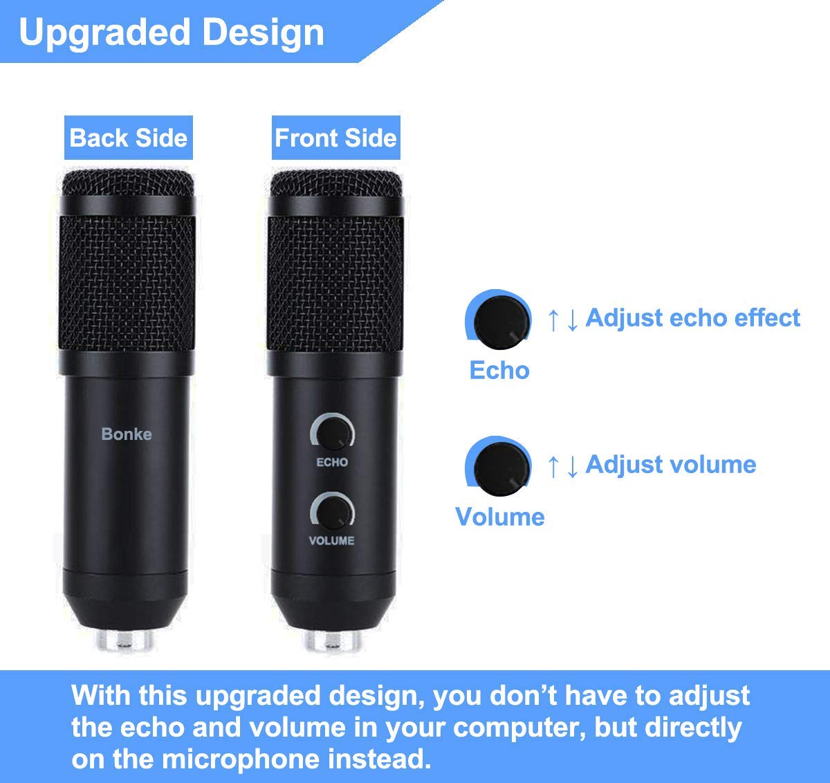 Upgraded USB Condenser Microphone for Computer, Great for Gaming, Podcast, LiveStreaming, YouTube Recording, Karaoke on PC, Plug & Play, with Adjustable Metal Arm Stand, Ideal for Gift, Black