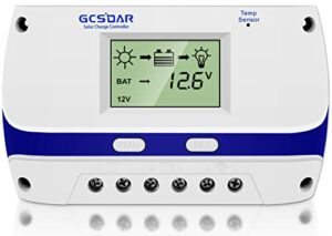 gcsoar 60 amp solar charge controller, 60a 12v 24v 48v auto pwm solar panel regulator, with usb port temp sensor function fit for lithium, sealed, gel, and flooded batteries