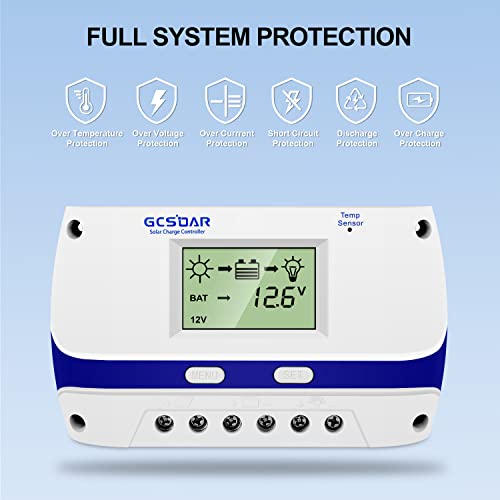 GCSOAR 60 amp Solar Charge Controller, 60A 12v 24v 48v Auto PWM Solar Panel Regulator, with USB Port Temp Sensor Function Fit for Lithium, Sealed, Gel, and Flooded Batteries