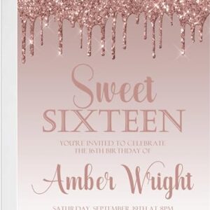 Pink Sweet 16 Invitations, Rose Gold Sweet 16 Invitations With Envelopes (Rose Gold)