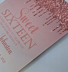 Pink Sweet 16 Invitations, Rose Gold Sweet 16 Invitations With Envelopes (Rose Gold)