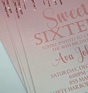 Pink Sweet 16 Invitations, Rose Gold Sweet 16 Invitations With Envelopes (Rose Gold)