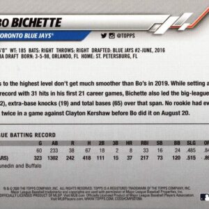 2020 Topps Baseball #78 Bo Bichette Rookie Card - 1st Official Rookie Card