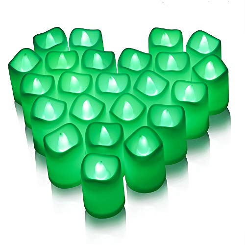 Litake Green LED Candles 24 Packs, Halloween Green LED Tea Lights,Flameless Candles with Flickering Green Light, Battery Operated Green Lights for Saint Patrick's Day Christams Festival Decor