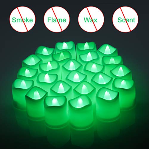 Litake Green LED Candles 24 Packs, Halloween Green LED Tea Lights,Flameless Candles with Flickering Green Light, Battery Operated Green Lights for Saint Patrick's Day Christams Festival Decor