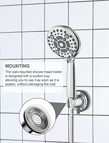 Shower Head Holder, Vacuum Suction Cup Handheld Shower Head Holder Bracket, Removable Polished Chrome Wand Holder for Bathroom