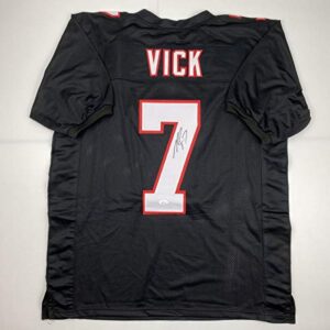 autographed/signed michael mike vick atlanta retro black football jersey jsa coa