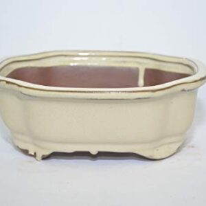 Bonsai Ceramic Pot 7", Hexagon Shape, Beige Color, Glazed with draining Holes.