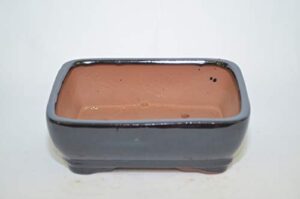 bonsai ceramic pot 7", black color, rectangle shape, glazed with draining holes.