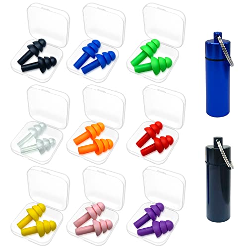 Earplugs for Sleeping, 9 Pairs Silicone Ear Plugs for Swimming with Aluminum Carry Case Noise Reduction for Learning, Hearing Protection, Concerts, Airplanes, Shooting for Woman, Man, Kids (9)