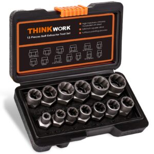 thinkwork bolt extractor set, 13+1 pieces impact & nut remover stripped lug remover, extraction socket set for removing damaged, frozen, rusted, rounded-off bolts, nuts screws