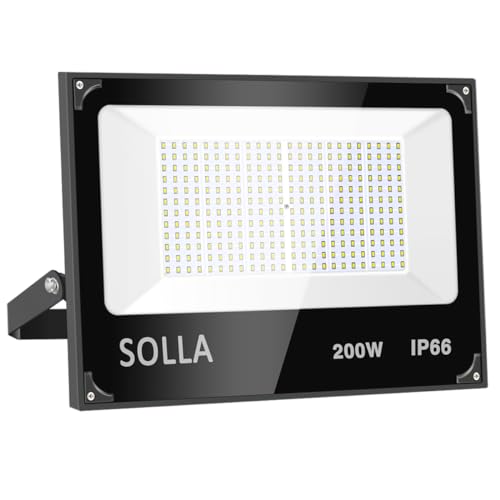 SOLLA 200W LED Flood Light, 20000lm 6000K Daylight White Super Bright Security Light Exterior Floodlight, Outdoor Lighting Fixture Landscape Spotlight for Yard, Garage, Rooftop, Stadiums, Courts