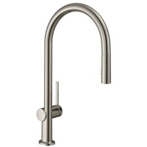 hansgrohe talis n stainless steel high arc kitchen faucet, kitchen faucets with pull down sprayer, faucet for kitchen sink, magnetic docking spray head, stainless steel optic 72800801