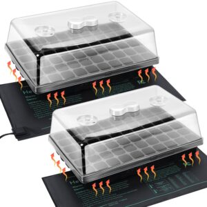 2 set 60-cell seed starter kit - strong seed trays with humidity domes, cell trays and seedling heat mats - cloning, propagation and germination station