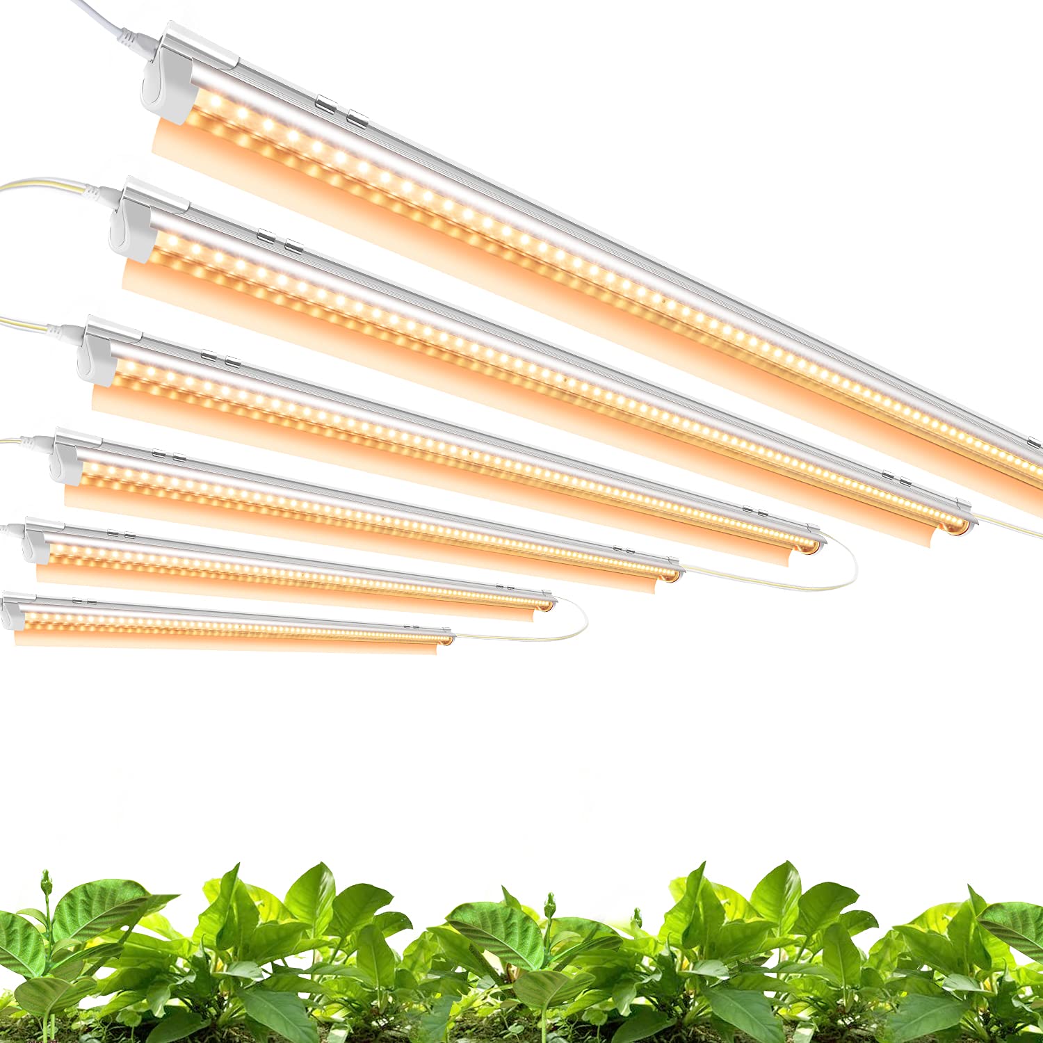 Monios-L Led Grow Lights for Indoor Plants Full Spectrum,T8 4FT 252W(6x42W) High Output Growing Strips for Seedlings,Sunlight Replacement with Reflectors, 6-Pack