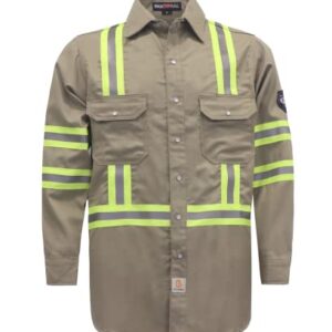 BOCOMAL FR Shirts Hi Vis/High Visibility Flame Resistant/Fire Retardant Shirt 7.5oz Khaki FR Shirts for Men