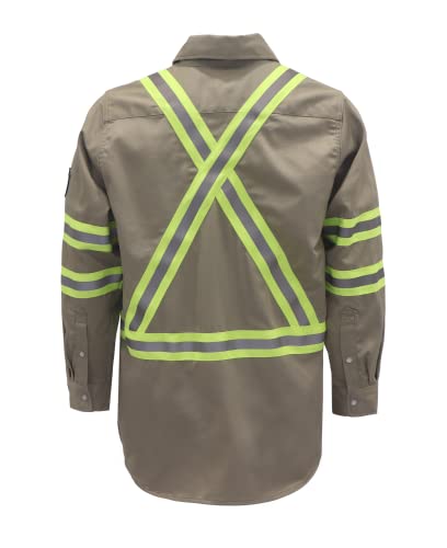 BOCOMAL FR Shirts Hi Vis/High Visibility Flame Resistant/Fire Retardant Shirt 7.5oz Khaki FR Shirts for Men