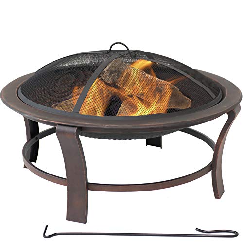 Sunnydaze 29-Inch Elevated Wood-Burning Fire Pit Bowl with Stand - Includes Spark Screen, Wood Grate, and Poker