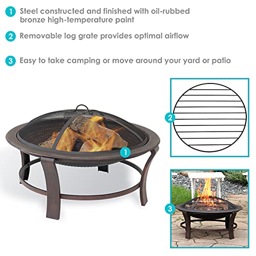 Sunnydaze 29-Inch Elevated Wood-Burning Fire Pit Bowl with Stand - Includes Spark Screen, Wood Grate, and Poker