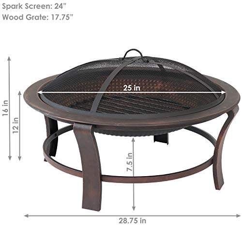 Sunnydaze 29-Inch Elevated Wood-Burning Fire Pit Bowl with Stand - Includes Spark Screen, Wood Grate, and Poker